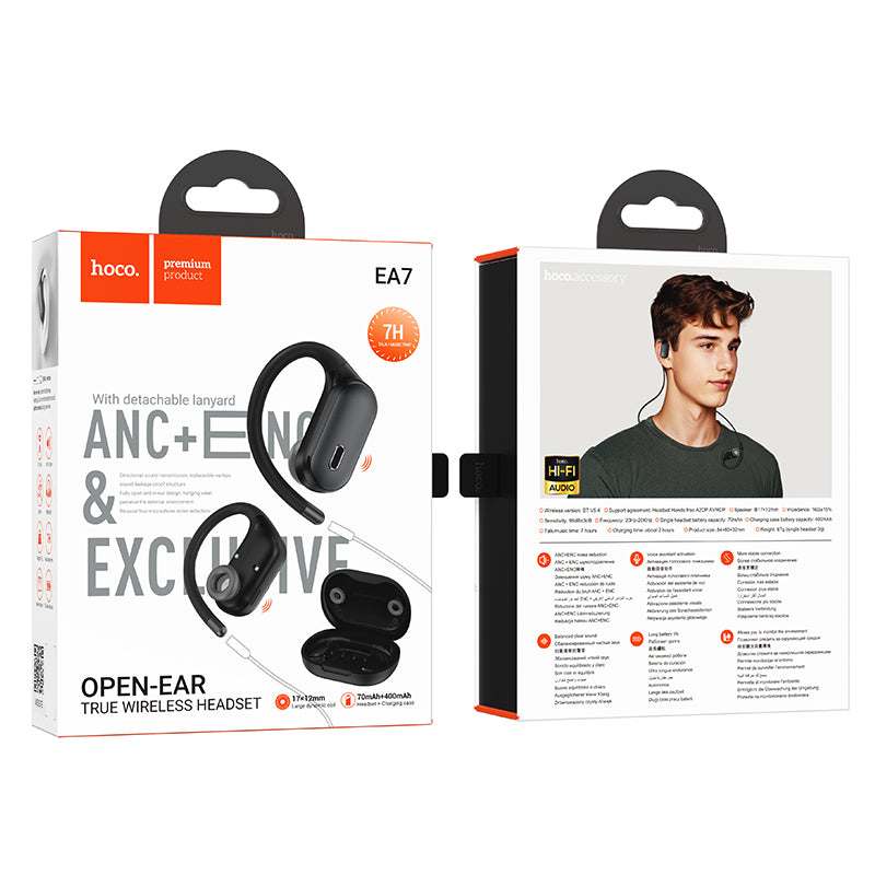 Open Ear TWS Earbud w/ Ear Hook, ANC+ENC Noise Cancellation, 7 Hours,