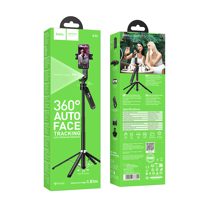 Automatic Face Tracking Selfie Stick with 1.81m Quadpod, Camera Mount,