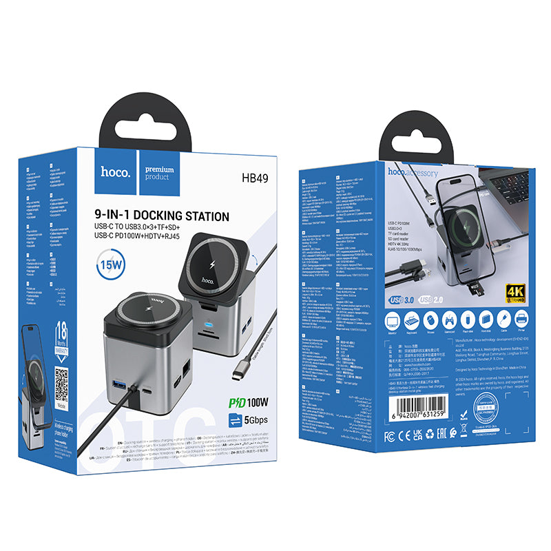 PD 100W 9 in 1 USB-C Multi Function Docking Station with Magnetic Char